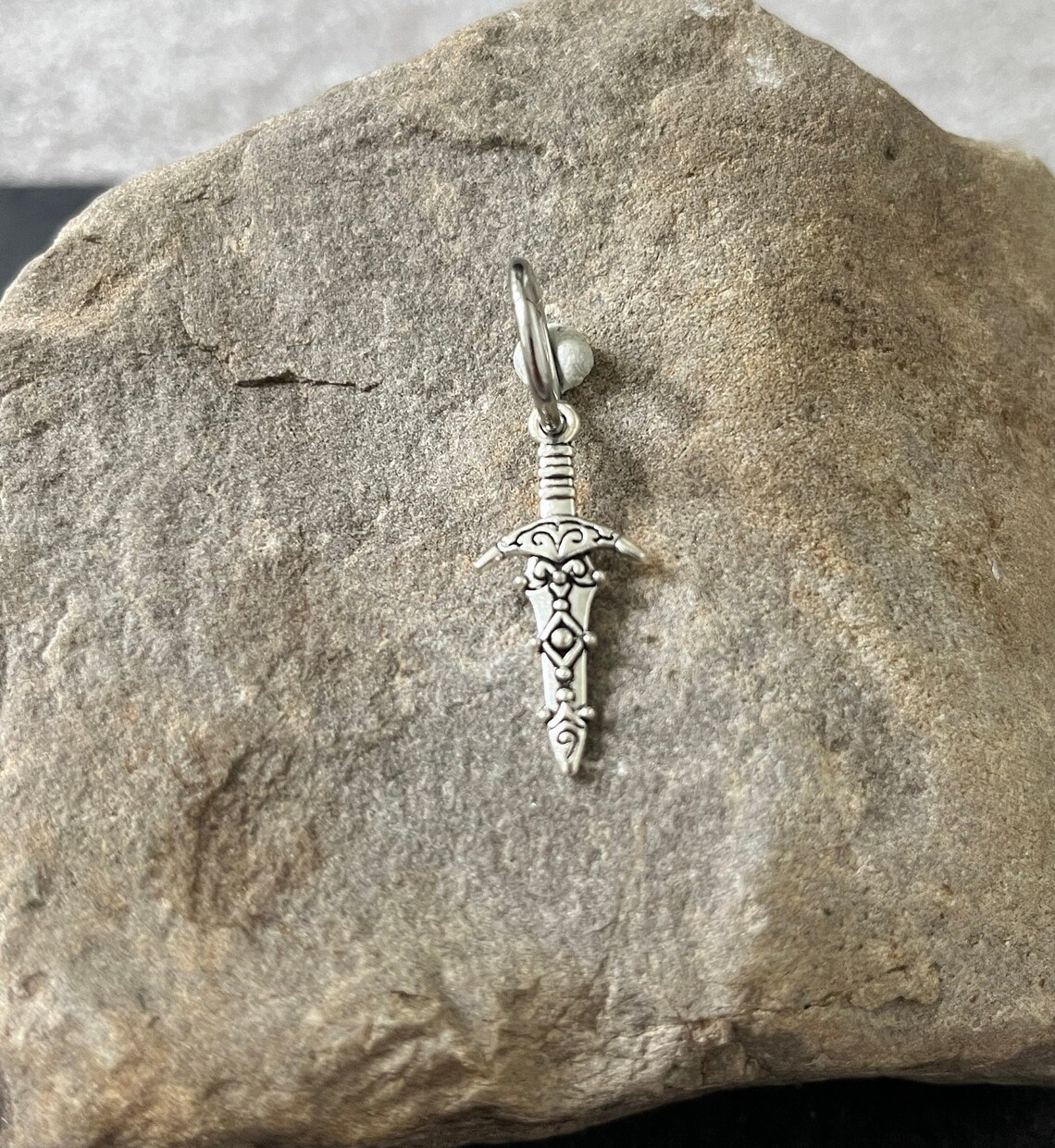 16g 14g Belly Button Ring Goth Dagger Sword Silver Tiny Hoop Clicker ...