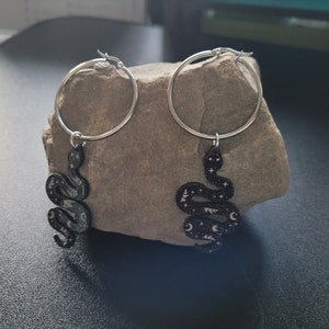 Pair Black Snake Big Hoop Earrings Silver Witchy Alt Grunge Punk ...