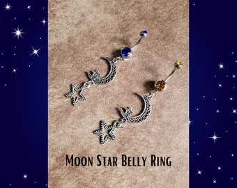 Silver Sun Belly Ring Blue Gem Celestial Spacecore Navel Goth Aesthetic ...