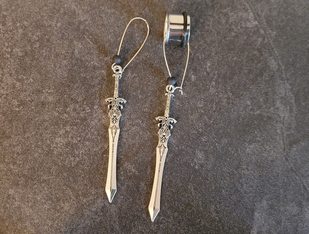 Sword Plug Hoops Earrings for Ear Gauges Dangle Drop Earrings Stretched ...