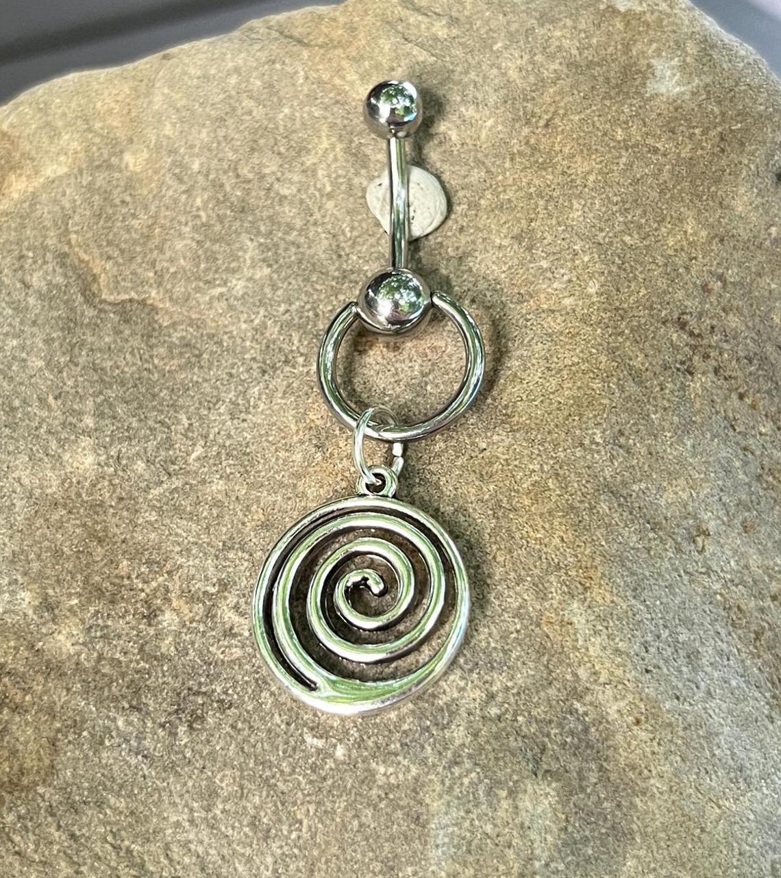 Swirl Spiral Belly Ring Grunge Gothic Alt Silver Goth Dangle Button ...