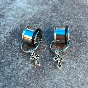 Cross Gothic Plug Hoop Gauges Tunnels Ear Earrings Dangle Crucifix 4g ...
