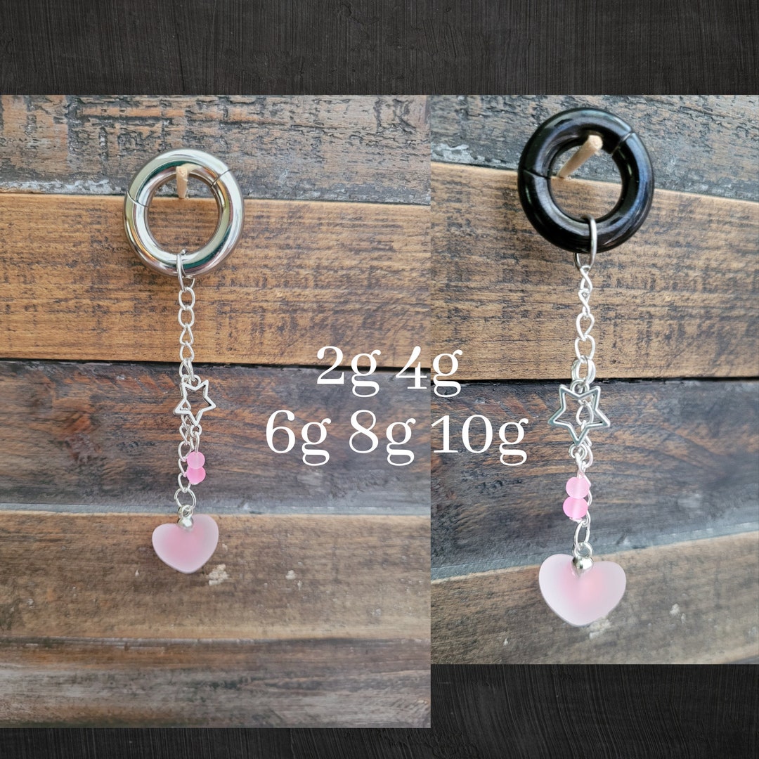 10g 8g 6g 4g 2g Pink Heart Star Hinged Clicker Ring Hoop Dangle Gauges ...