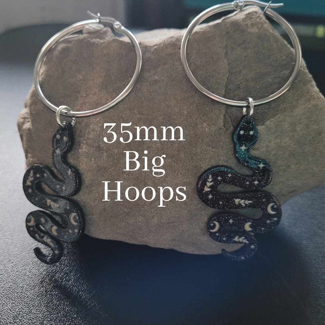 Pair Black Snake Big Hoop Earrings Silver Witchy Alt Grunge Punk ...