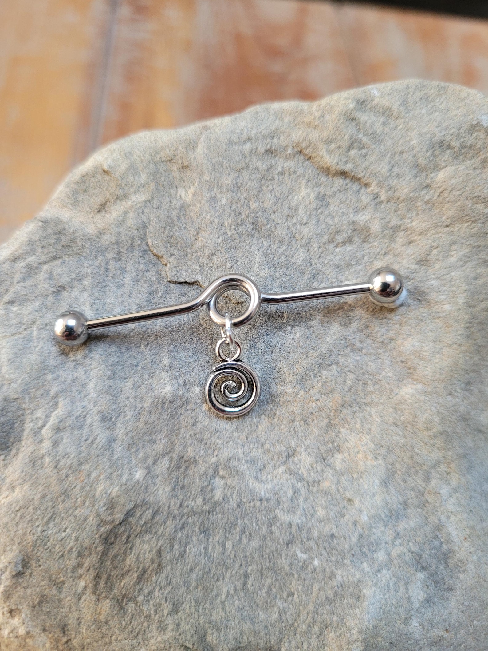 Industrial Barbell Silver Goth Swirl Piercing Alt Dangle Charm Bar ...