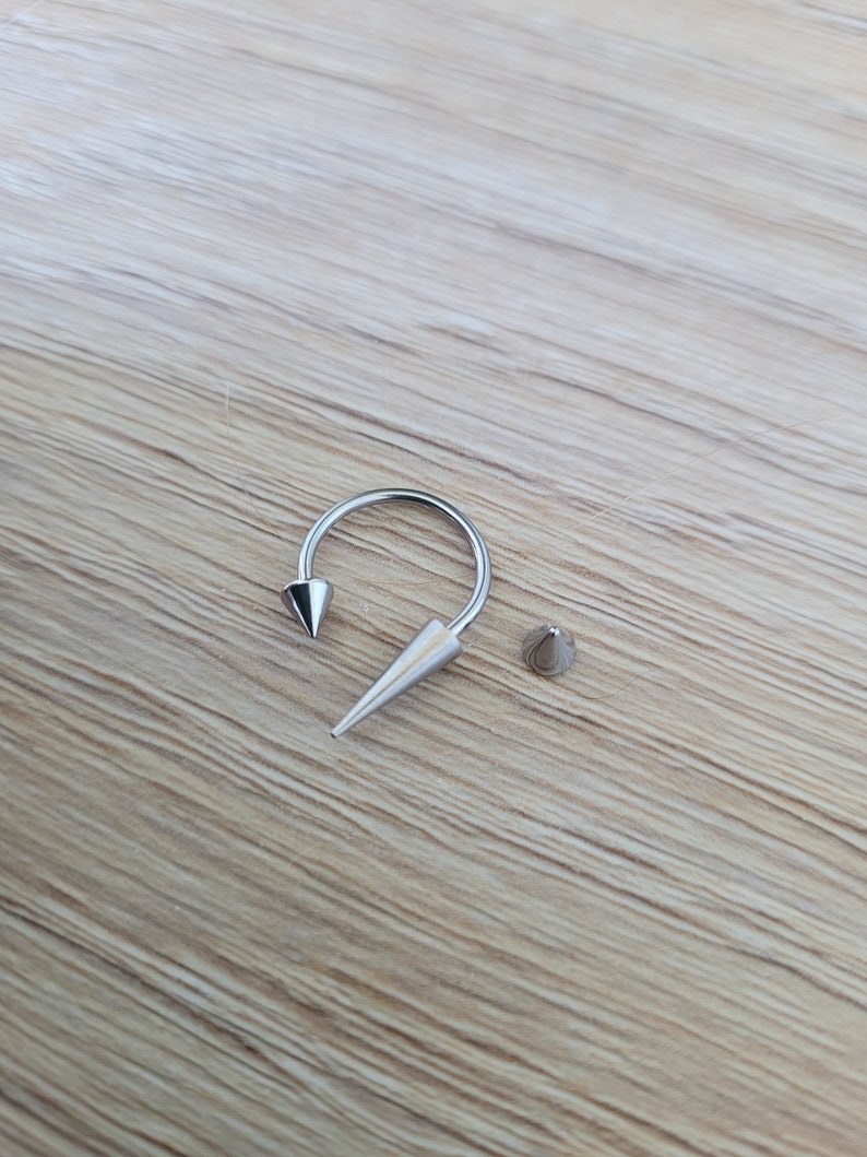 Long Spike Cone Septum Stretching Ring Horseshoe Silver 316L Surgical ...