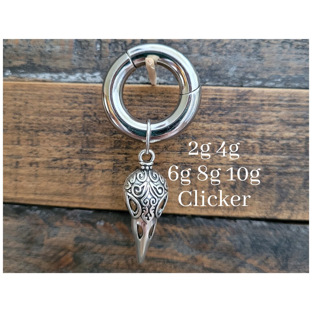 2g 4g 6g 8g 10g 12g 14g Clicker Ring Crow Raven Bird Skull Hoop Dangle ...