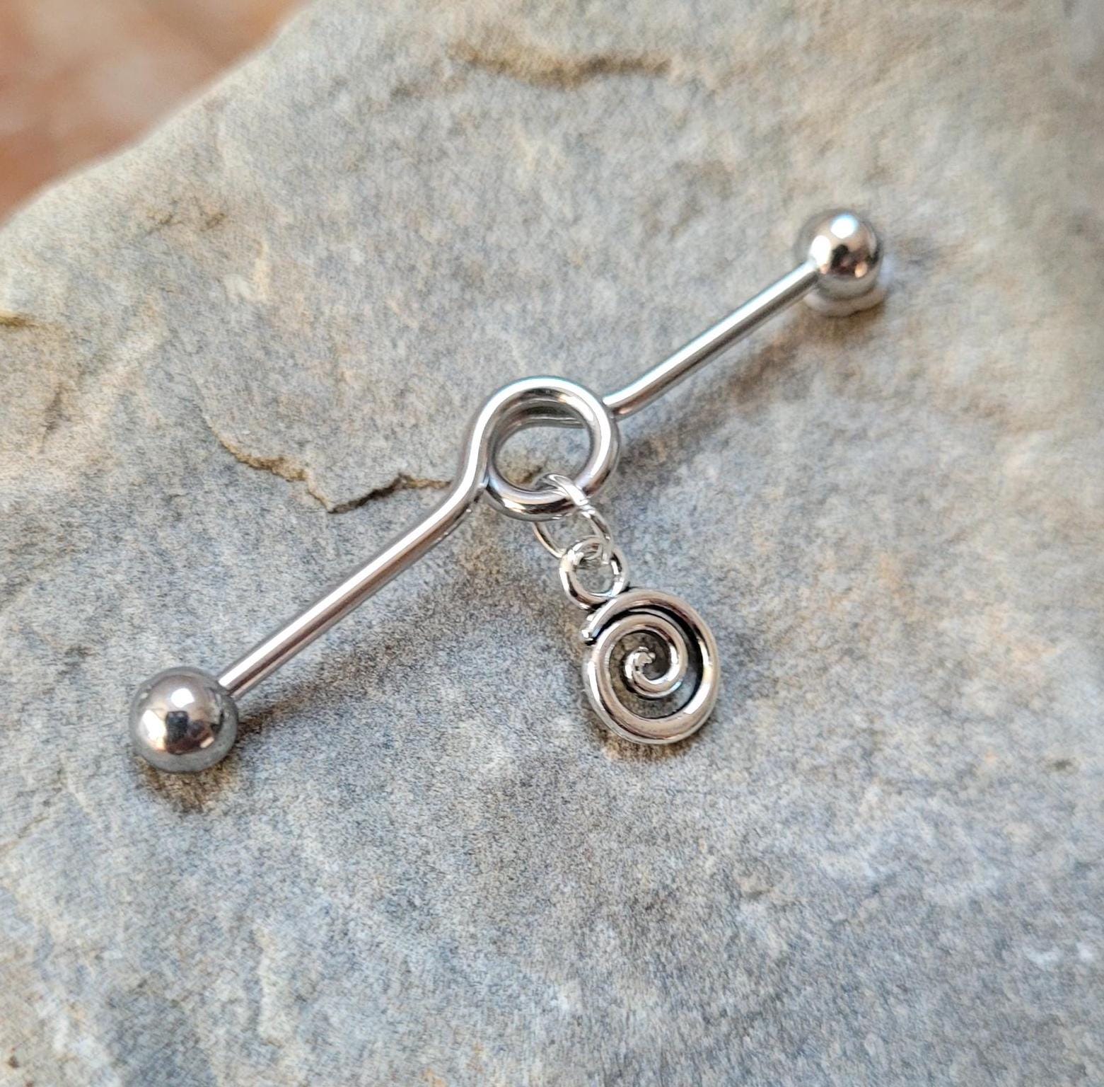 Industrial Barbell Silver Goth Swirl Piercing Alt Dangle Charm Bar ...