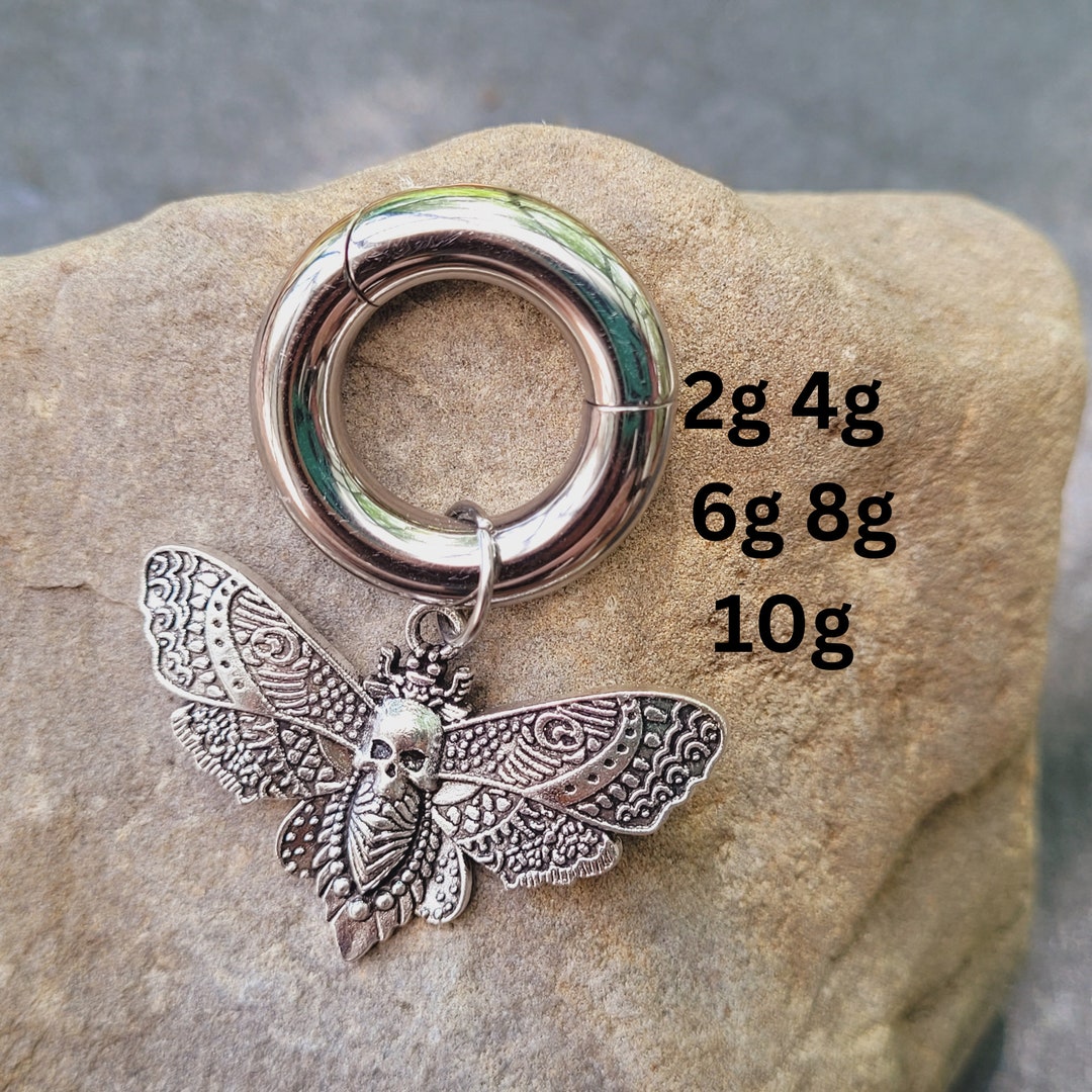 2g 4g 6g 8g 10g 12g 14g Hinged Clicker Ring Death Moth Hoops Dangle ...