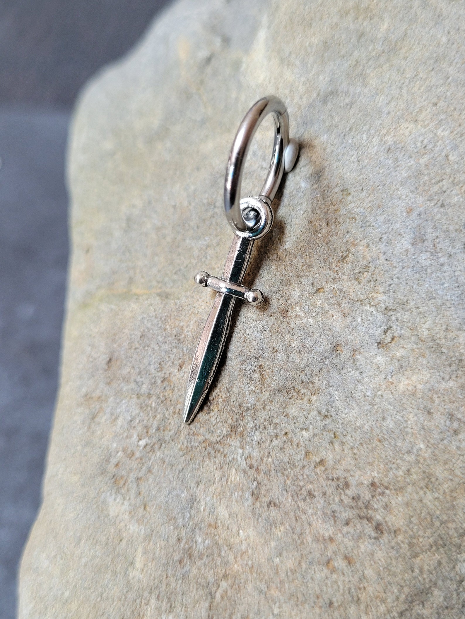14g 16g Belly Ring Hoop Knife Dagger Goth Silver Tiny Clicker Sword ...