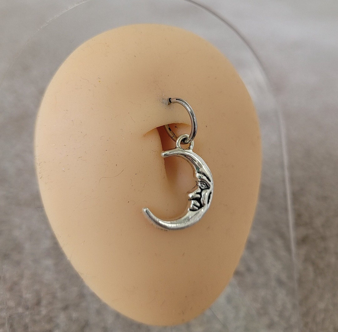 Belly Ring Cartilage Moon Man Silver Tiny Hoop Clicker Celestial Navel ...