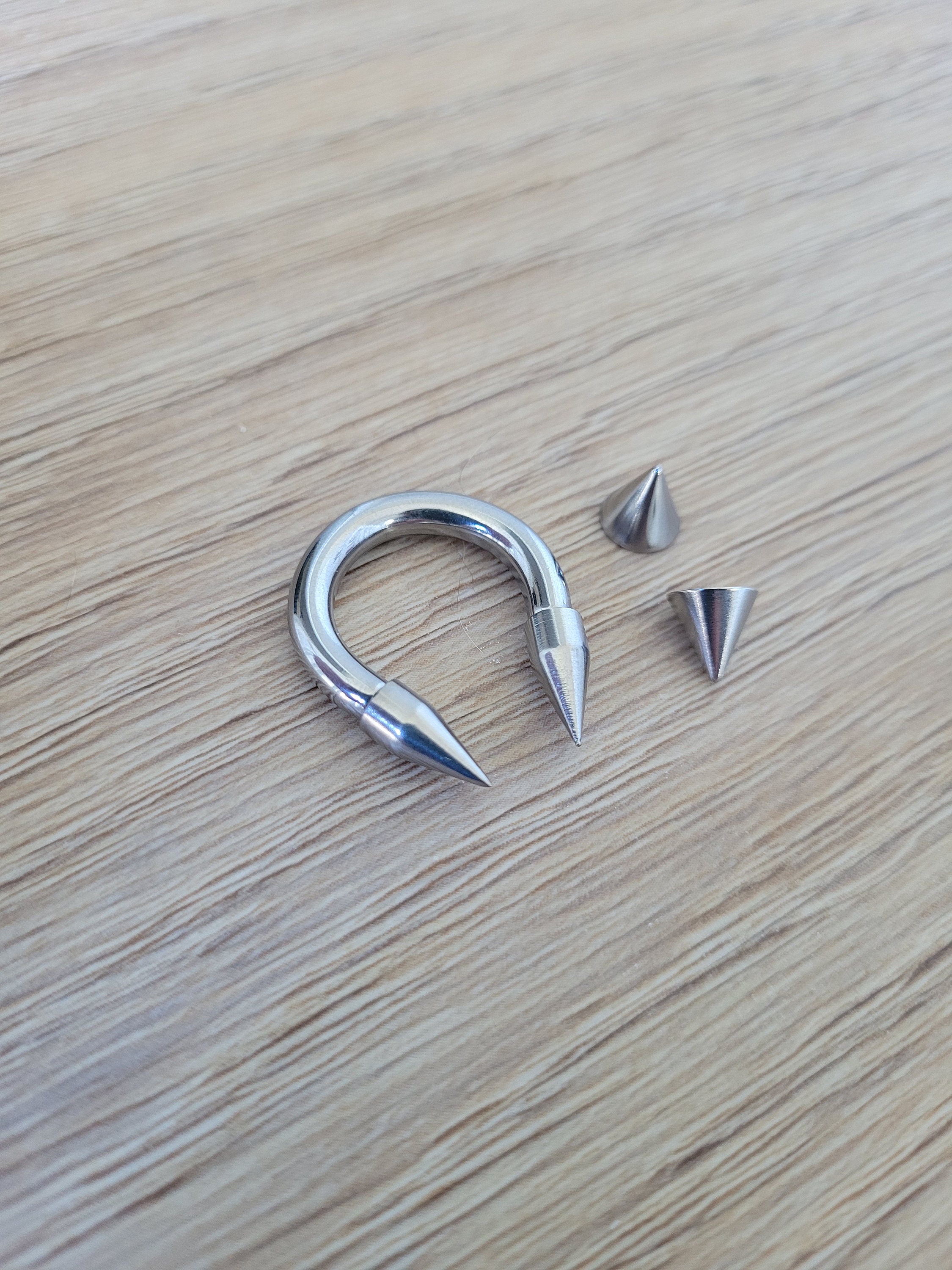 6g or 8g Long Spike Cone Septum Stretching Ring Horseshoe Silver 316L ...