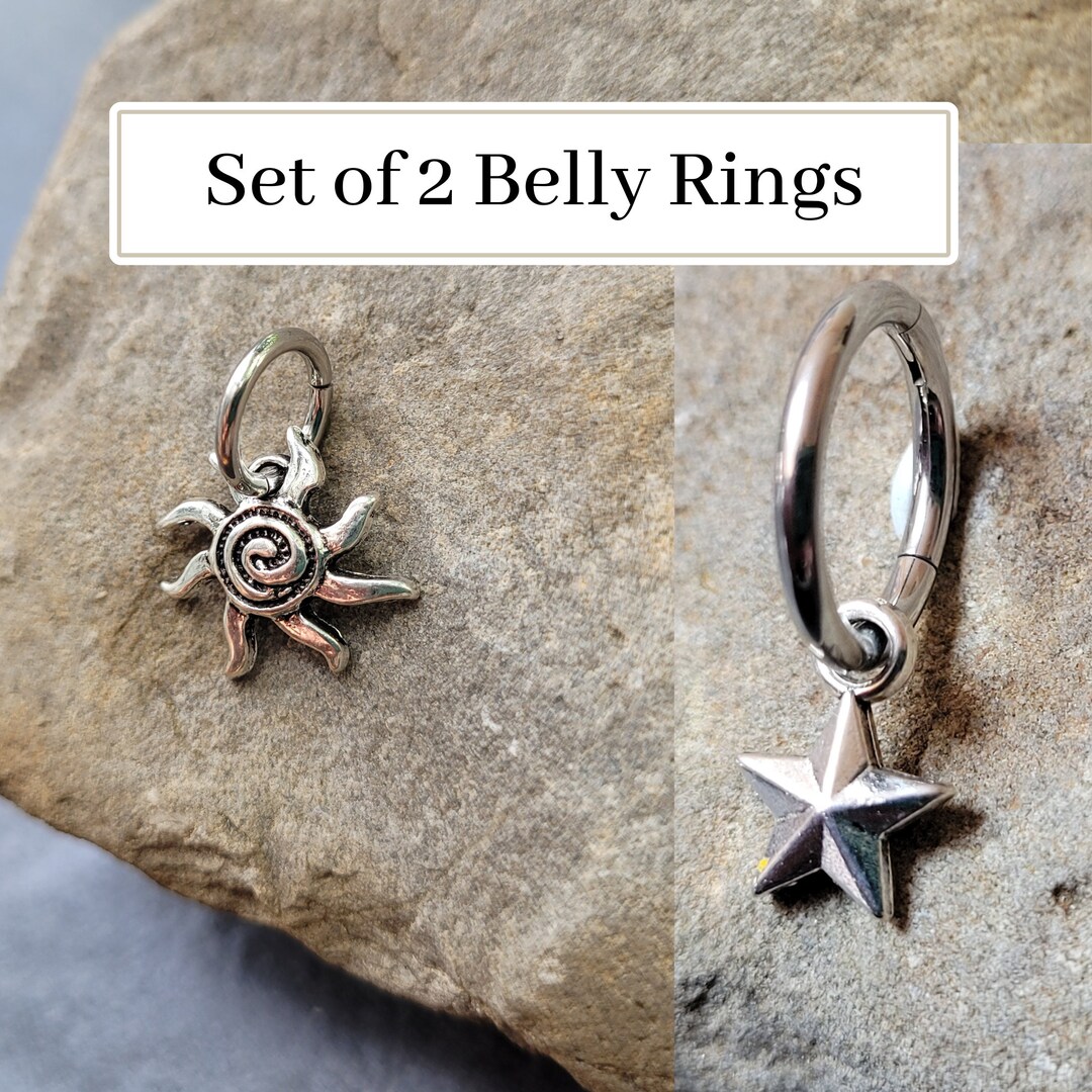 2 Belly Button Hoop Rings Rook Helix Daith Sun Star Goth Silver Tiny ...