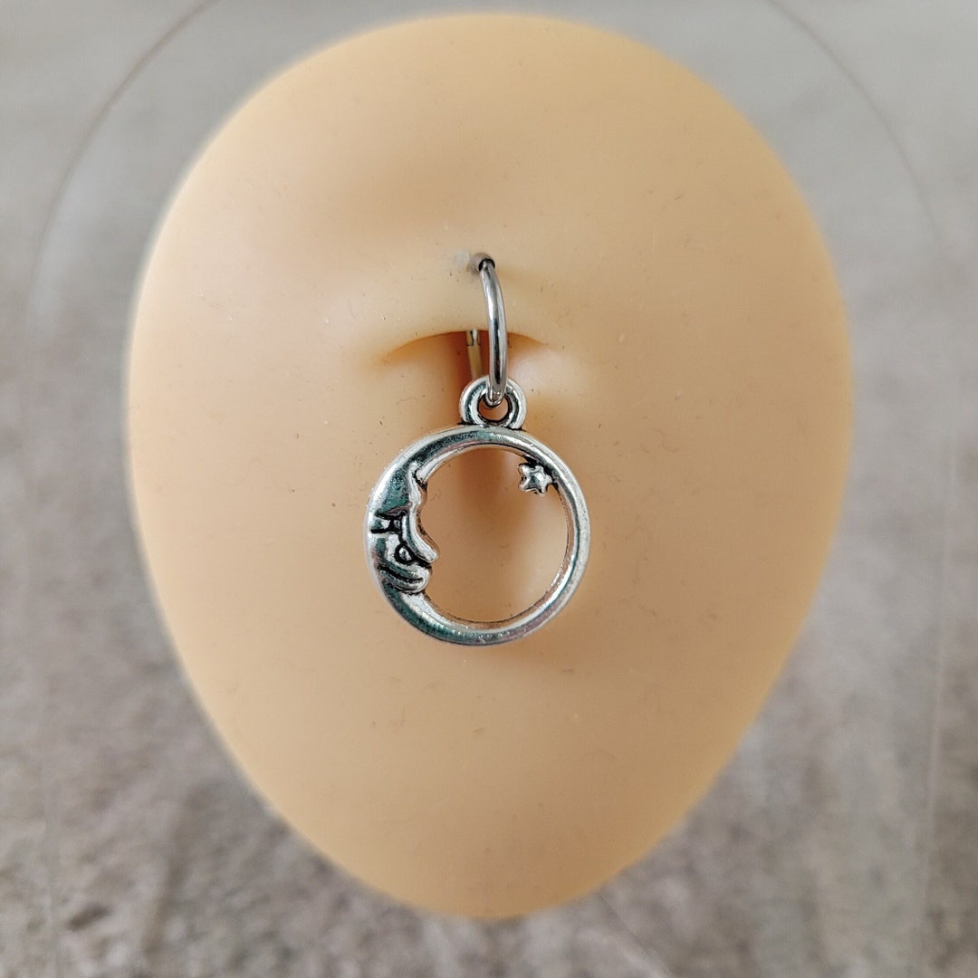 Belly Ring Moon Man Silver Tiny Hoop Clicker Celestial 14g 16g ...