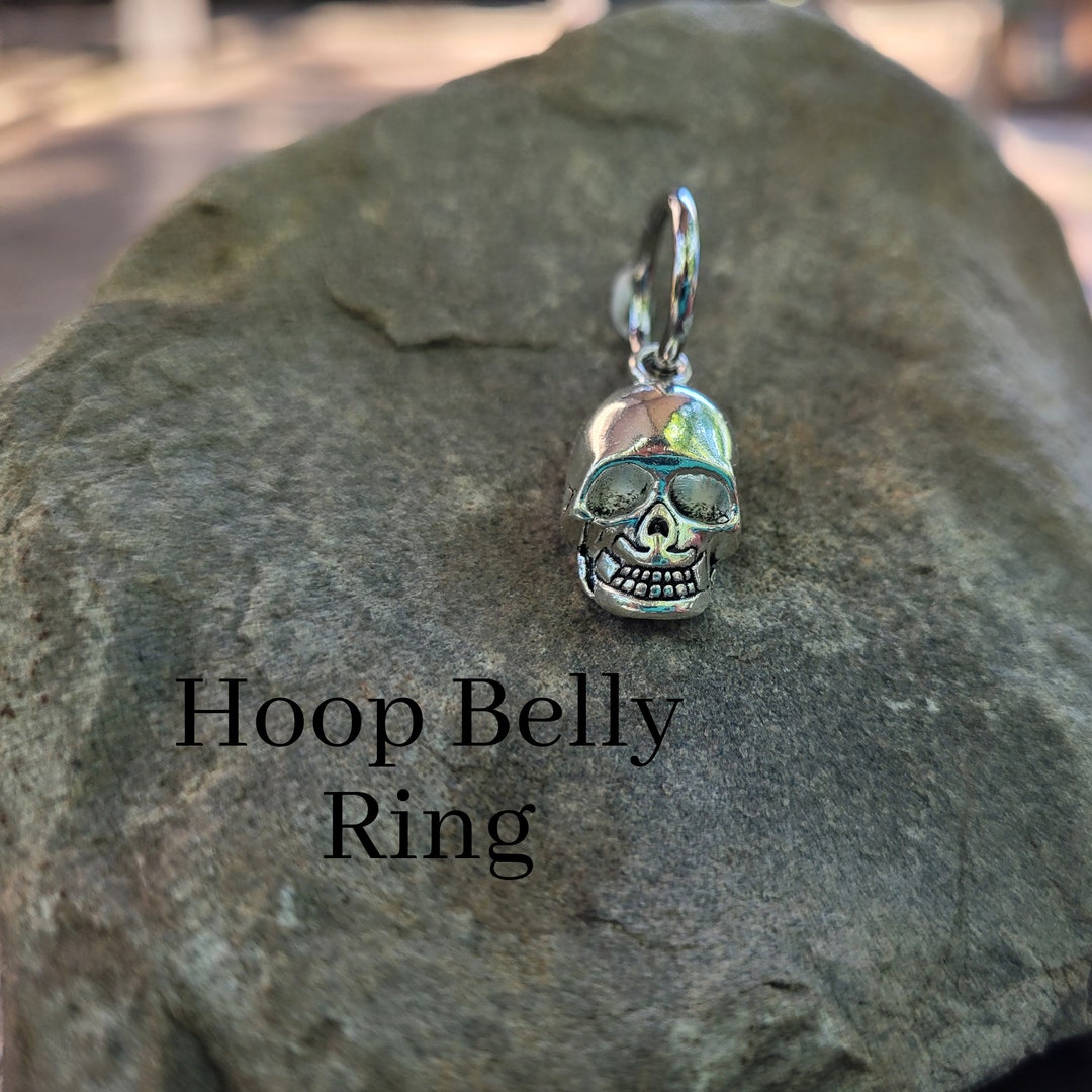 Belly Ring Skull Goth Silver Hoop Clicker 14g 16g Goth Punk Witchy ...
