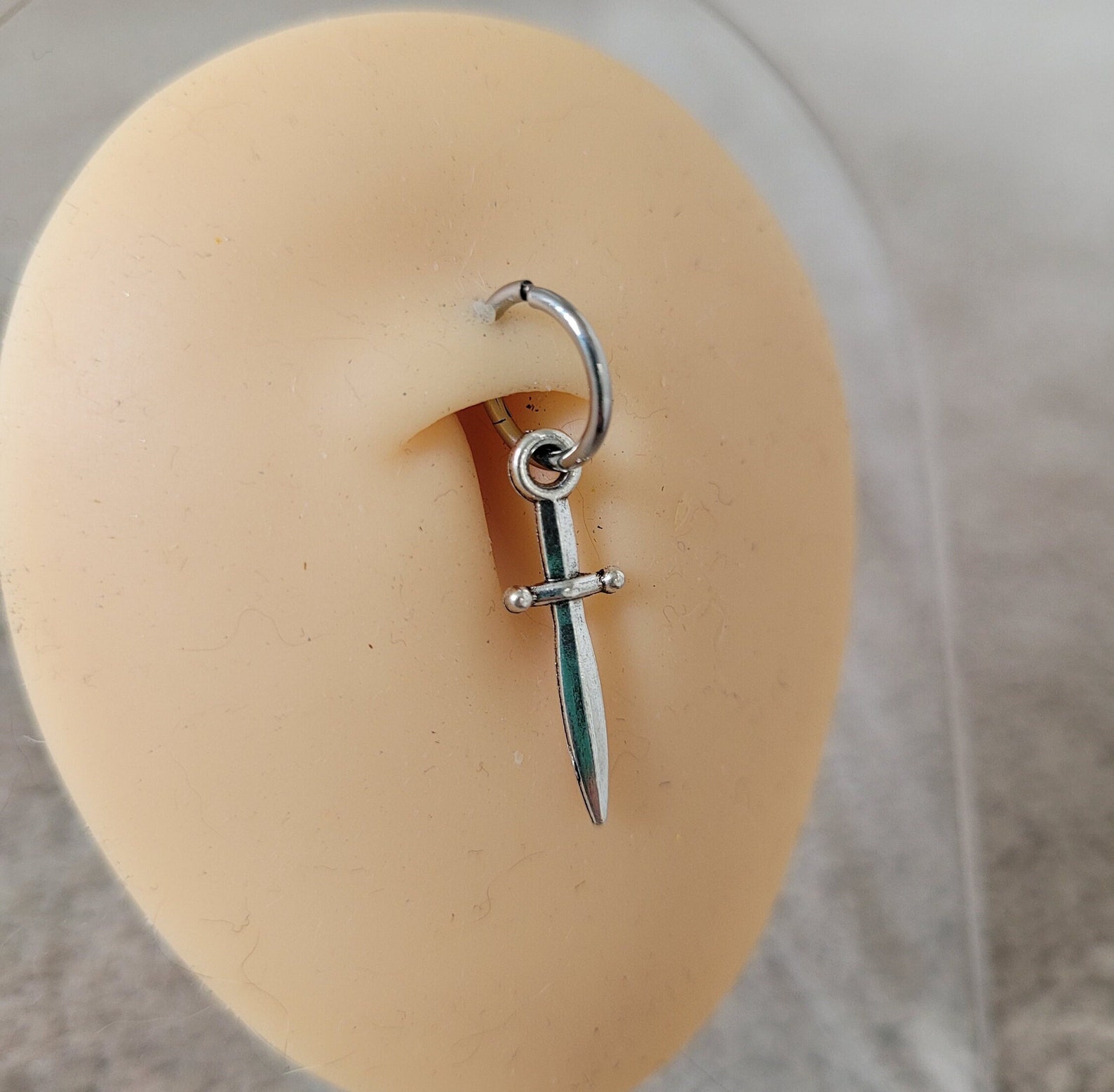 14g 16g Belly Ring Hoop Knife Dagger Goth Silver Tiny Clicker Sword Punk Navel Button Piercing ...