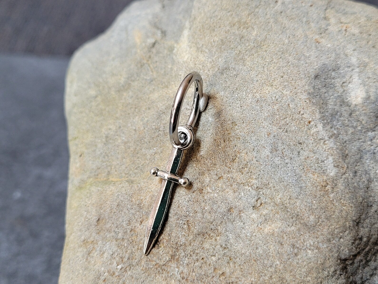 14g 16g Belly Ring Hoop Knife Dagger Goth Silver Tiny Clicker Sword ...