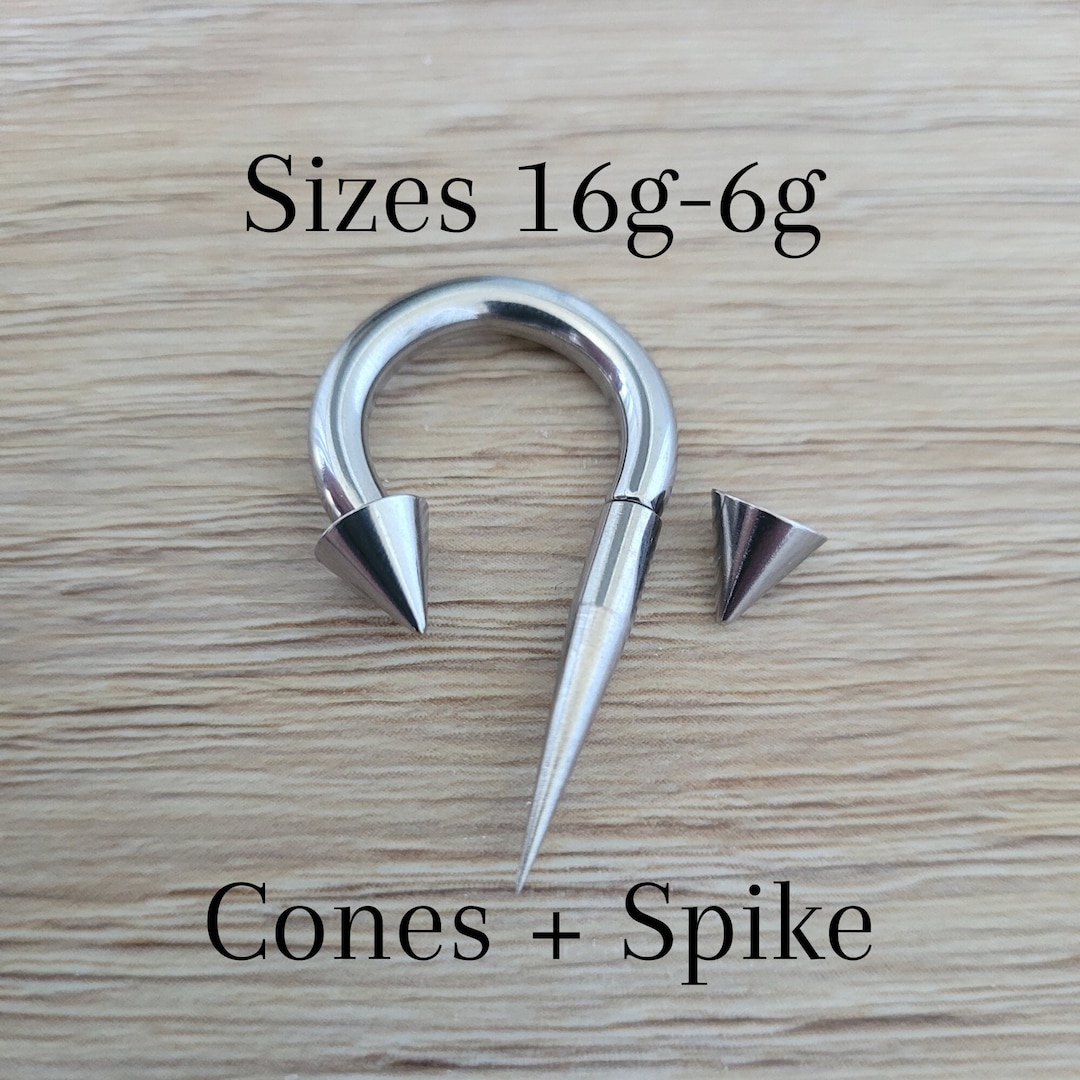 Long Spike Cone Septum Stretching Ring Horseshoe Silver 316L Surgical ...