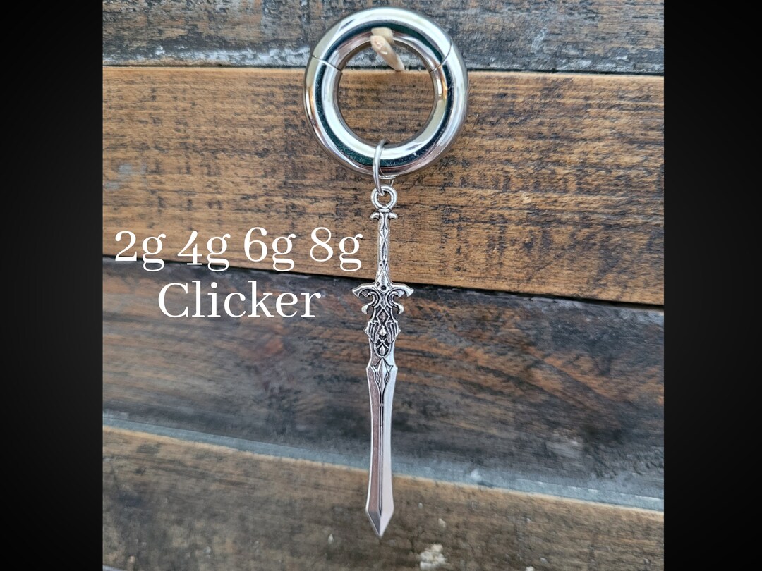 Sword 2g 4g 6g 8g Hinged Clicker Ring Hoops Dangle Gauges Spirals ...
