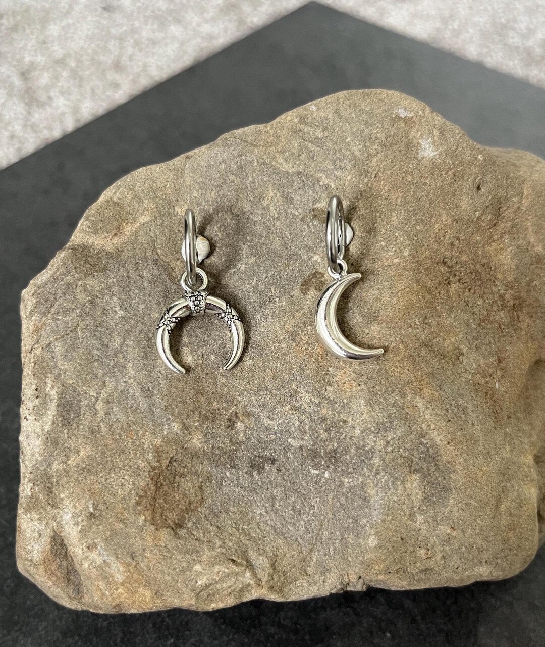 2 Belly Rings Moon Spike Celestial Goth Silver Tiny Hoop Clicker ...