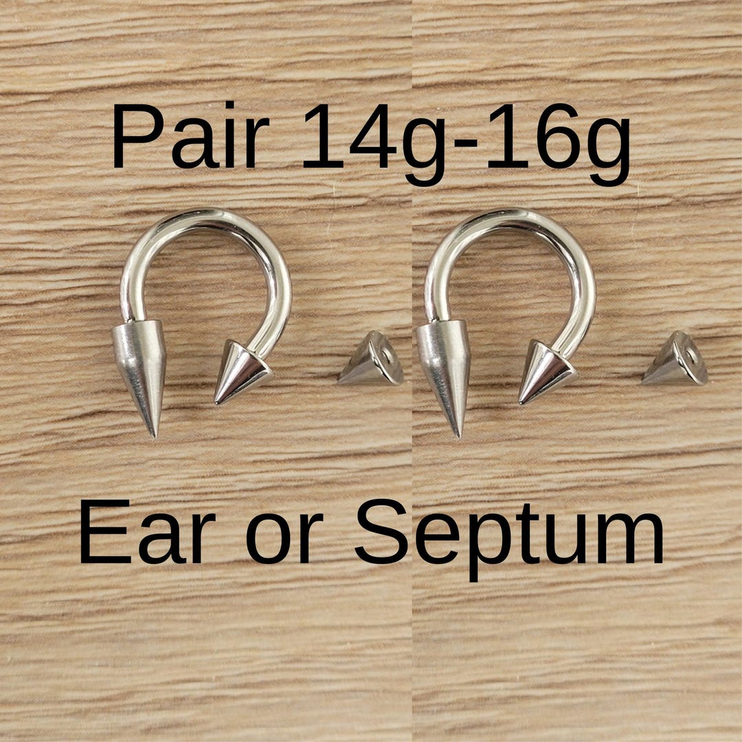 Pair Spike Cone Horseshoe Ring Gauges Earrings Silver Surgical Steel 6g ...