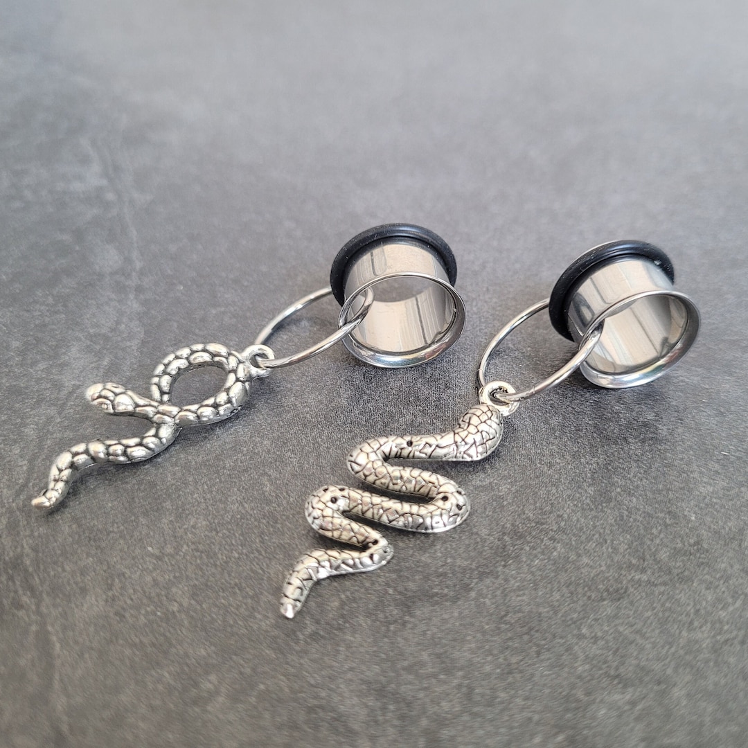 Snake Mismatched Plug Hoop Gauges Tunnels Ear Earrings Dangle 4g 2g 0g ...