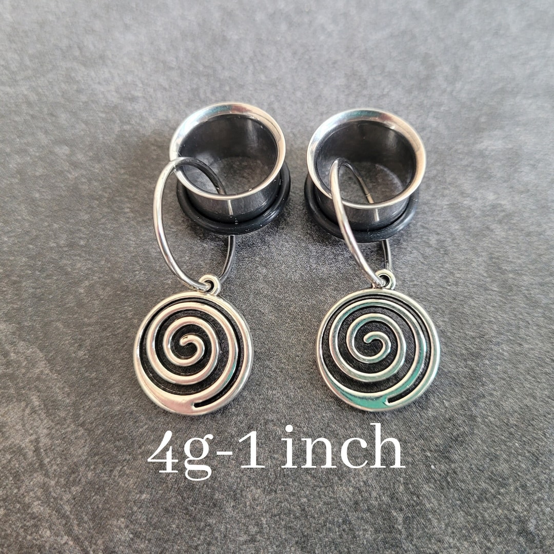 Goth Spiral Circle Hoops for Gauges Tunnels With Charms Earrings Dangle ...