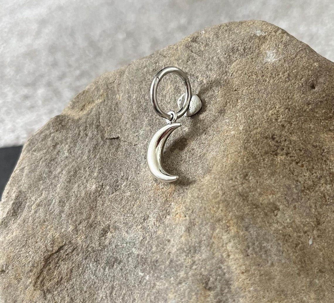 2 Belly Rings Moon Spike Celestial Goth Silver Tiny Hoop Clicker ...