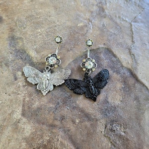 Black Silver Death Moth Belly Ring Witchy Dark Mall Goth Alt Grunge ...