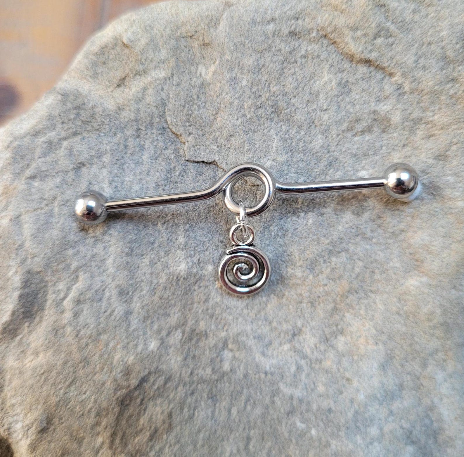 Industrial Barbell Silver Goth Swirl Piercing Alt Dangle Charm Bar ...