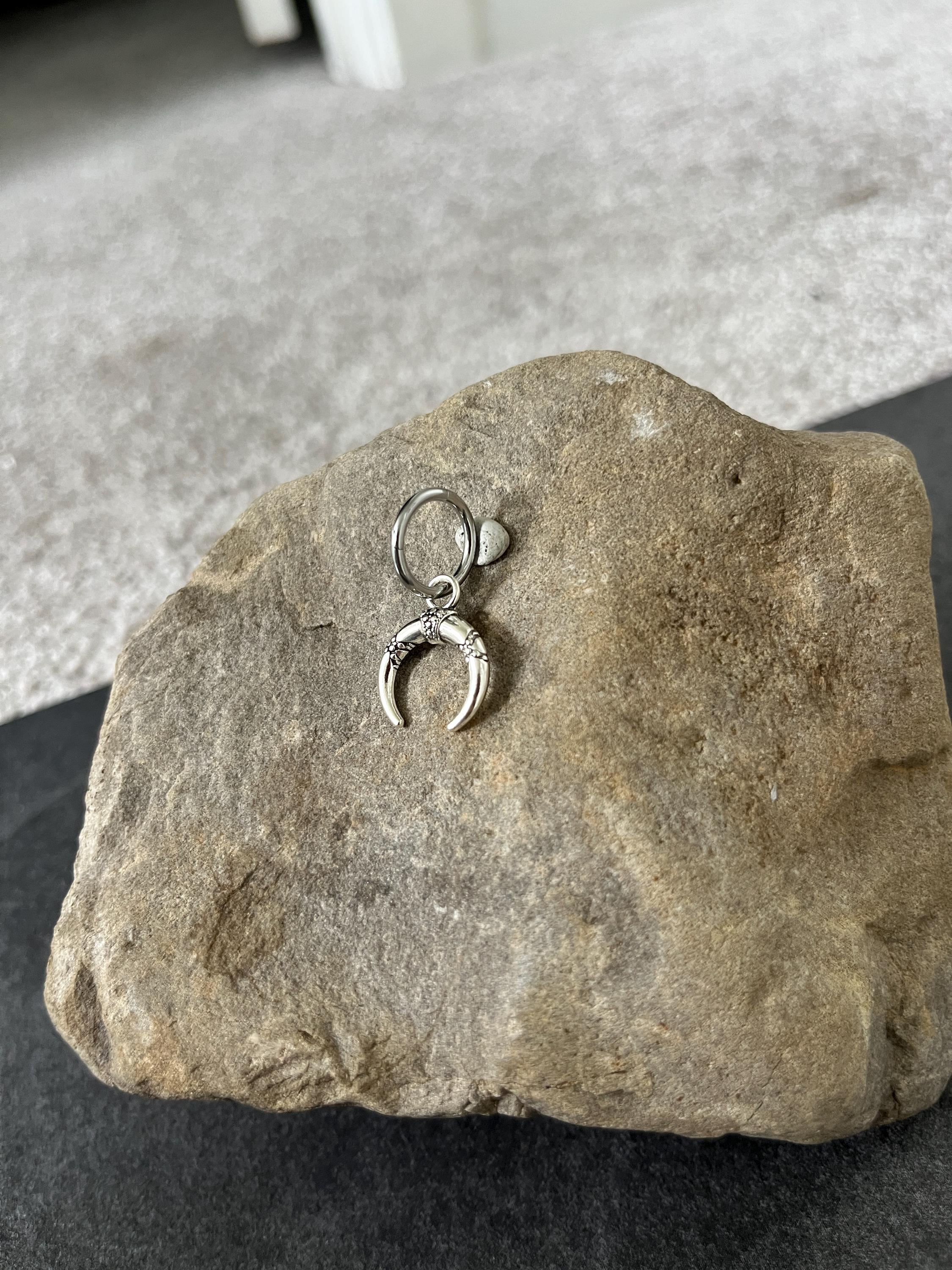 2 Belly Rings Moon Spike Celestial Goth Silver Tiny Hoop Clicker ...