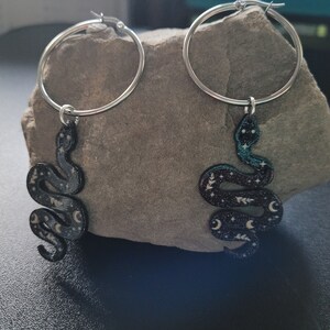 Pair Black Snake Big Hoop Earrings Silver Witchy Alt Grunge Punk ...