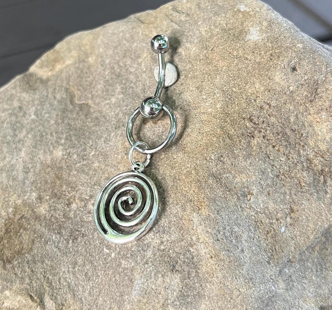 Swirl Spiral Belly Ring Grunge Gothic Alt Silver Goth Dangle Button ...
