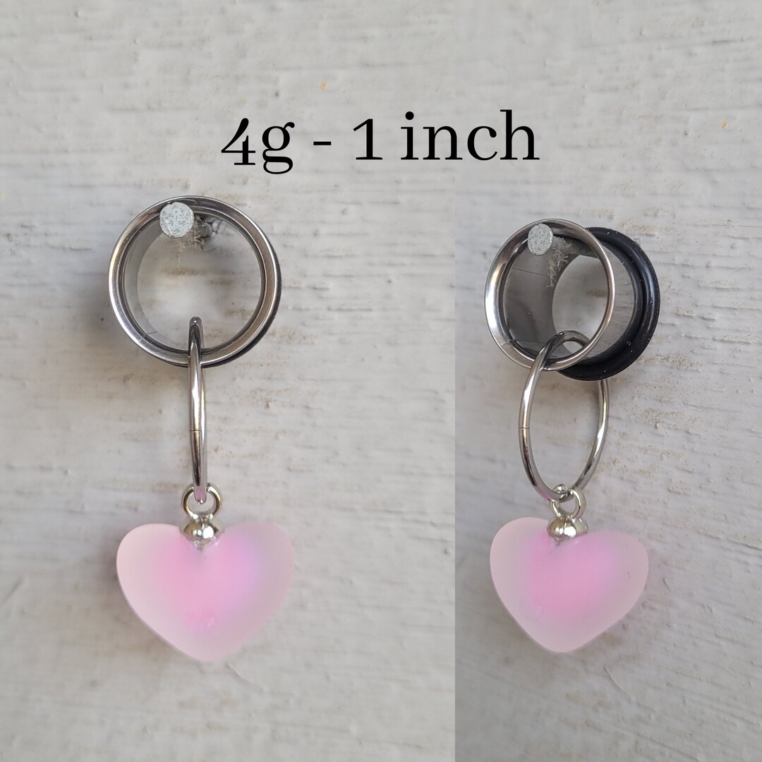 Pink Heart Plug Hoop Gauges Tunnels Ear Earrings Dangle Girly 4g 2g 0g ...