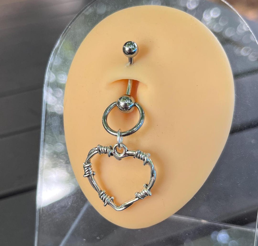 Heart Barbed Wire Belly Button Ring Grunge Gothic Alt Silver Love Dangle Jewelry Punk Navel Gift ...