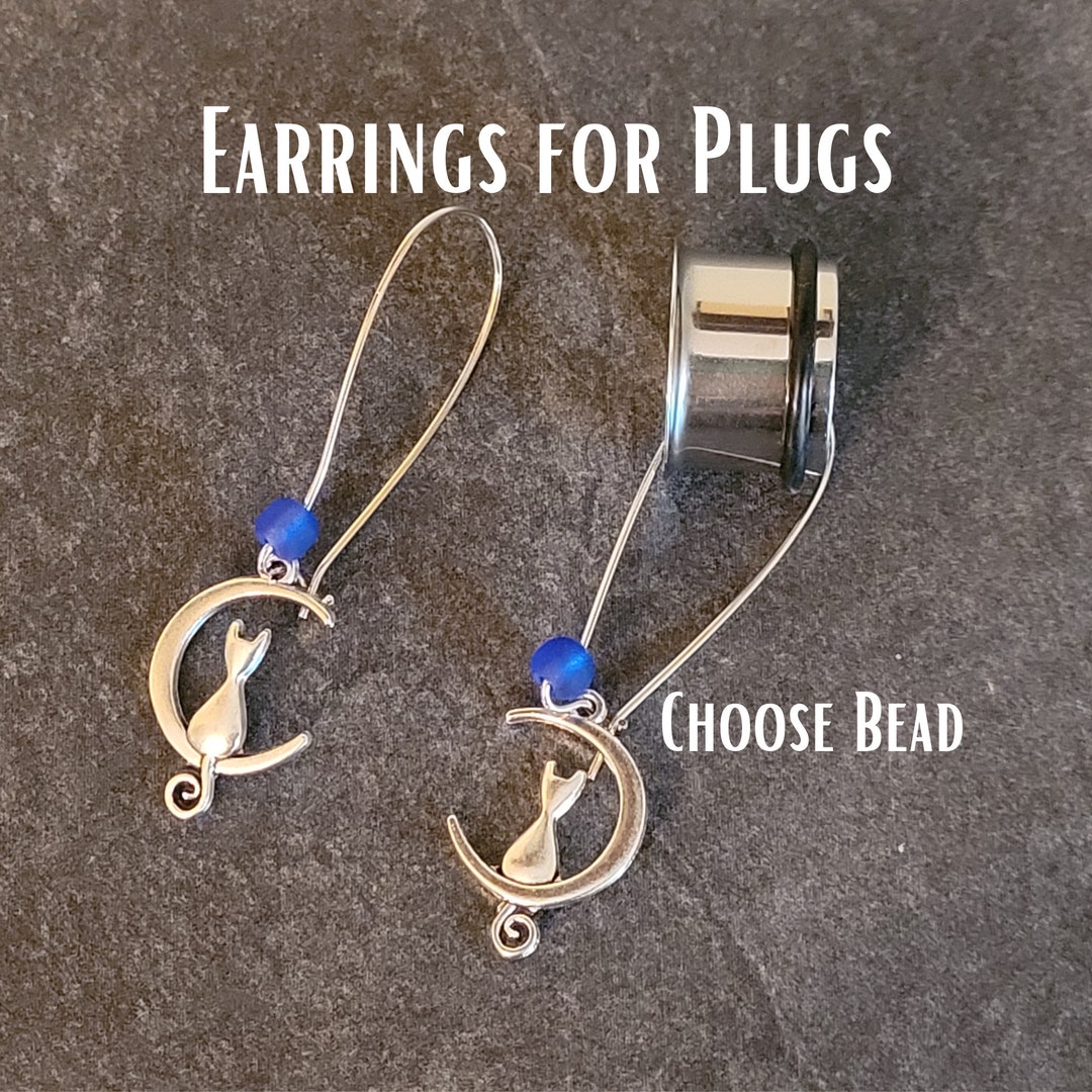Cat Plug Hoops Earrings for Ear Gauges Dangle Drop Hangers Stretched ...