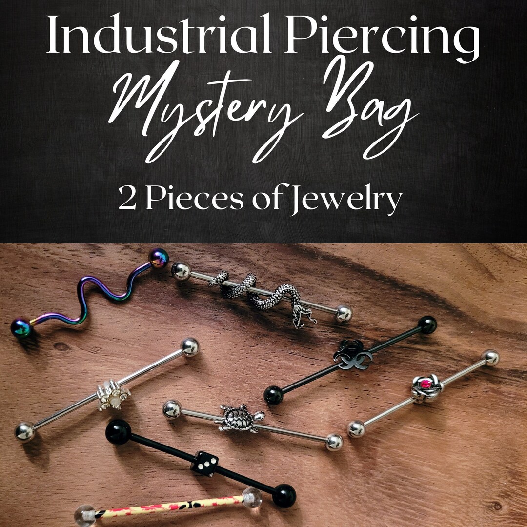 Industrial Barbell Piercing Mystery Bag Box Black Silver Rose Gold 14g ...