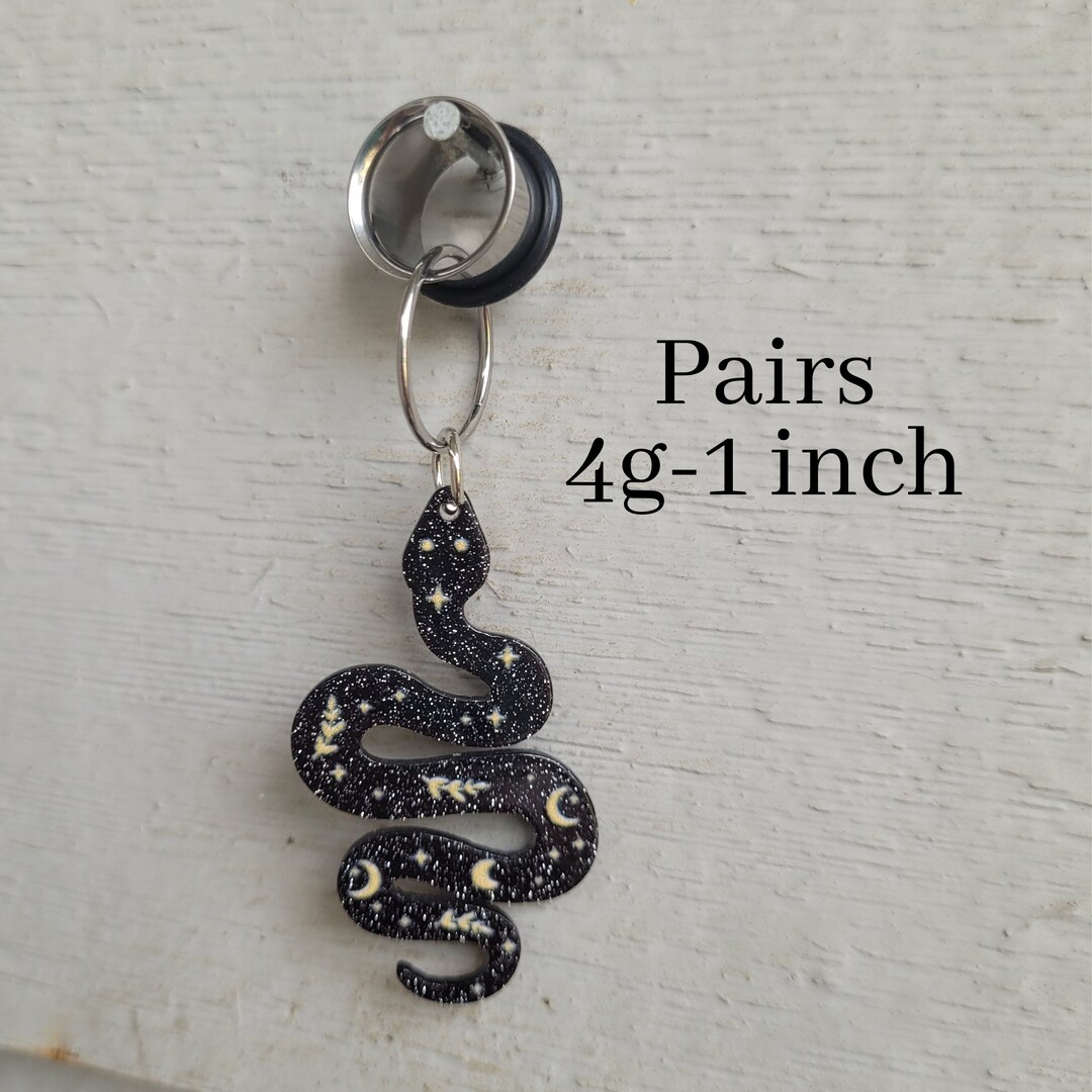 Black Snake Plug Hoop Gauges Tunnel Ear Earrings Dangle Halloween 4g 2g ...
