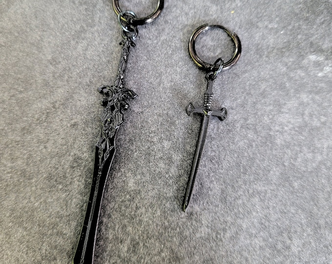 Pair or Single Black Sword Earrings Goth Hoop Jewelry Celtic Steel ...