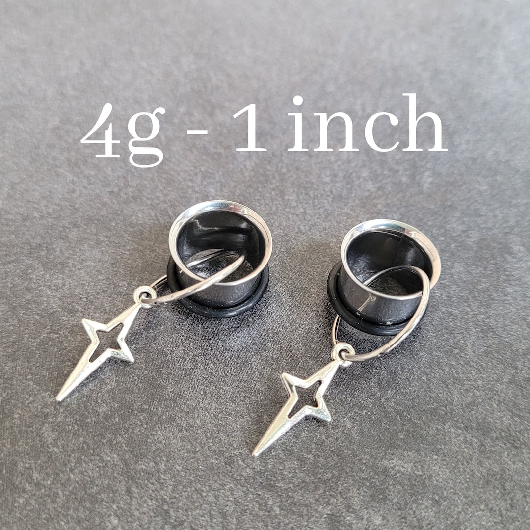 Goth Star Plug Hoop Gauges Tunnels Ear Earrings Dangle 4g 2g 0g 00g 7/ ...
