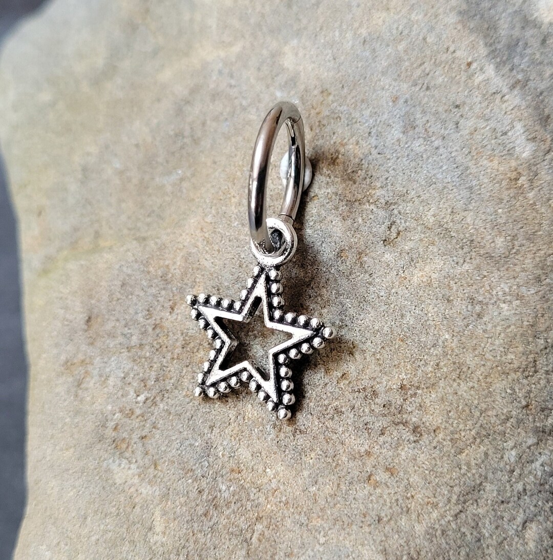 Belly Ring Star Silver Tiny Hoop Clicker Celestial Steel Navel Button ...