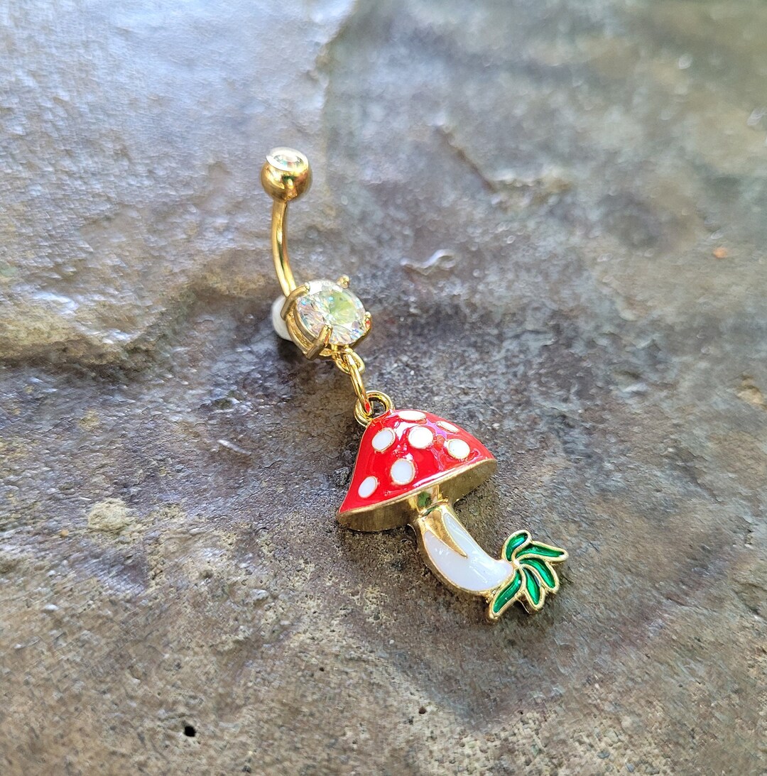 Gold Mushroom Belly Ring Dangle Red Naturecore Cottagecore Fairycore ...