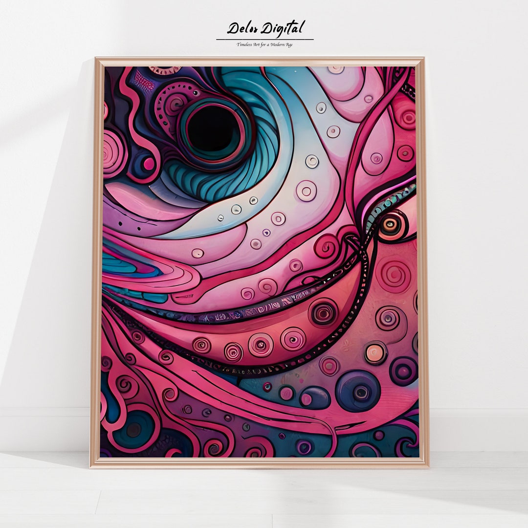 Pink Paint Splatter Abstract Wall Art, Under the Sea Ink Alien Artwork ...