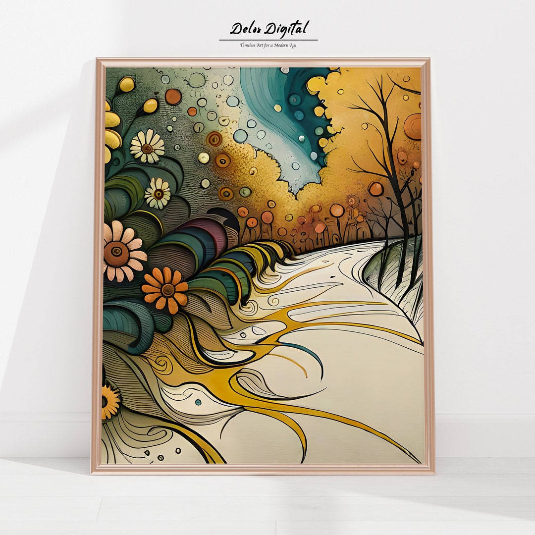 Colorful Flower Path Abstract Wall Art, Rainbow Daisies Painting ...