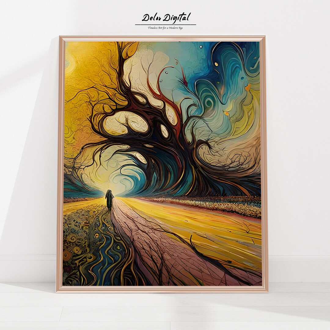 Colorful Abstract Tree Path Wall Art, Lonely Road Painting Artwork ...
