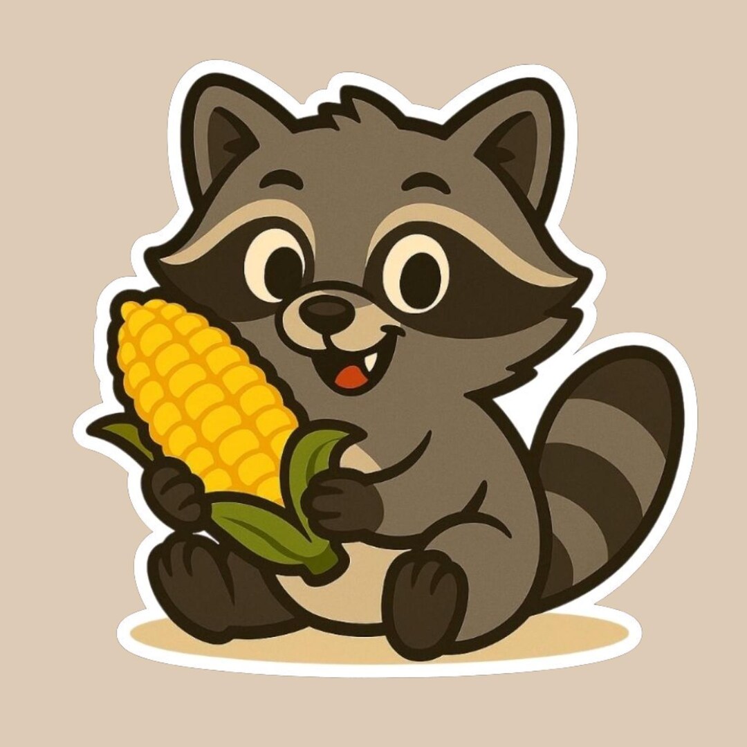 Corn on the Cob Raccoon Sticker – Snack Bandit Collectible Series, Cute ...