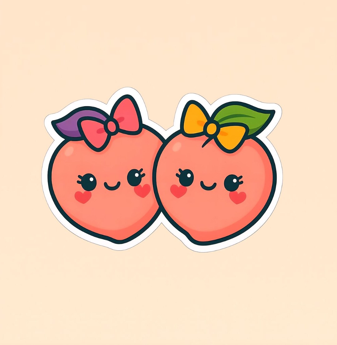 Peach Couple Sticker | Cute Kawaii Fruit Vinyl Sticker | Perfect Pair ...