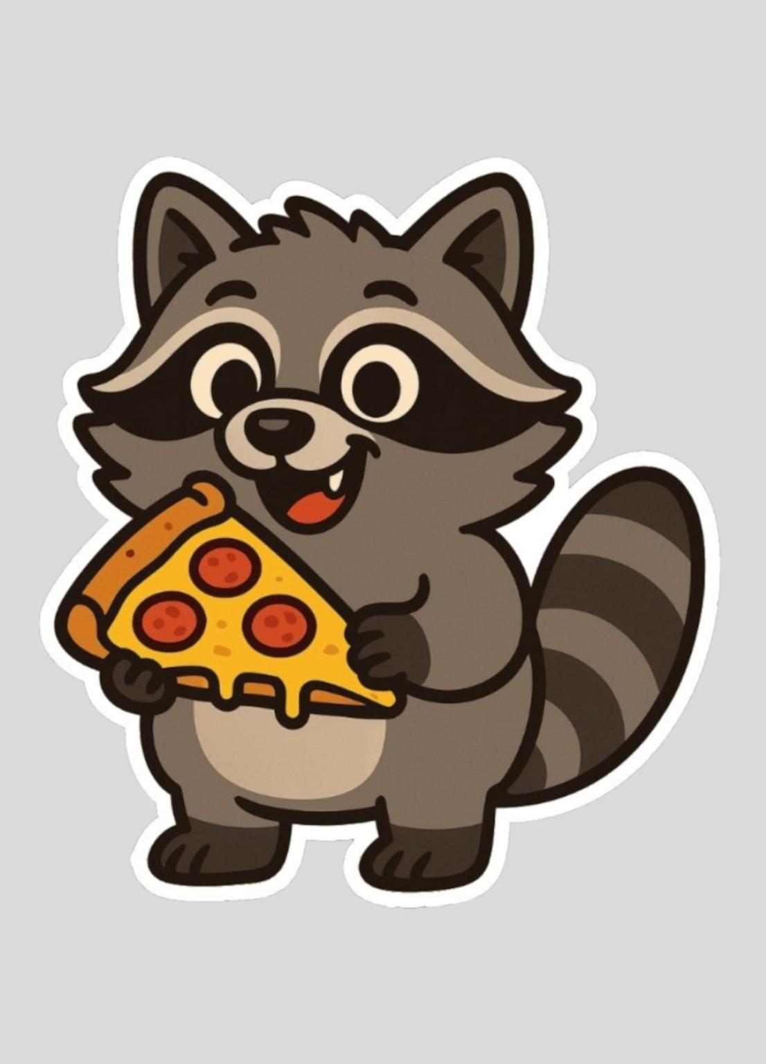 Pizza Snack Bandit Raccoon – Cute Cartoon Vinyl Sticker | Collectible ...
