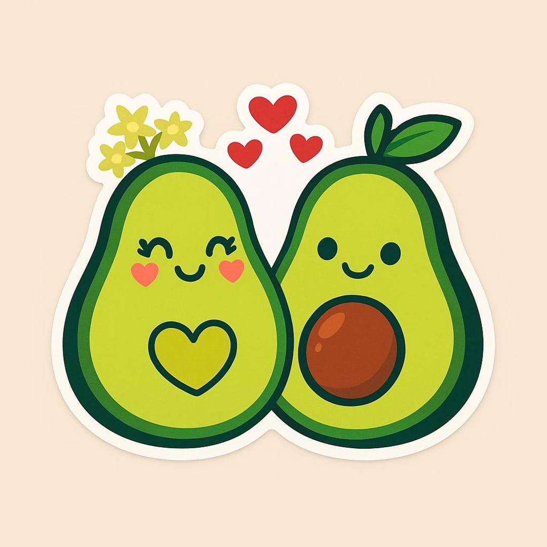 Avocado Couple Sticker | Perfect Pair Collection | Cute Kawaii Avocado ...