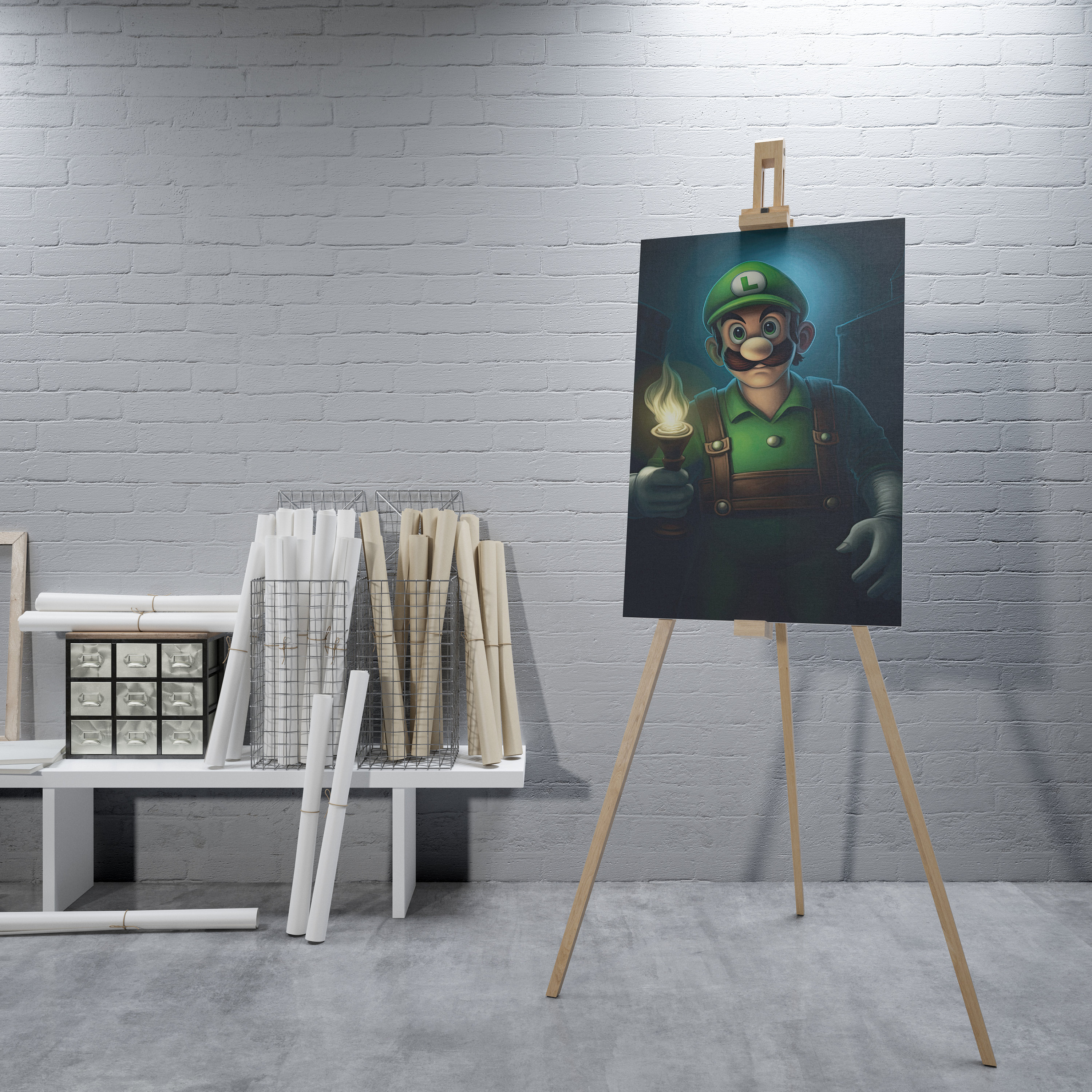 Luigi Portrait Print, Gaming Wall Art, Cartoon Wall Decor, Oil Painting ...